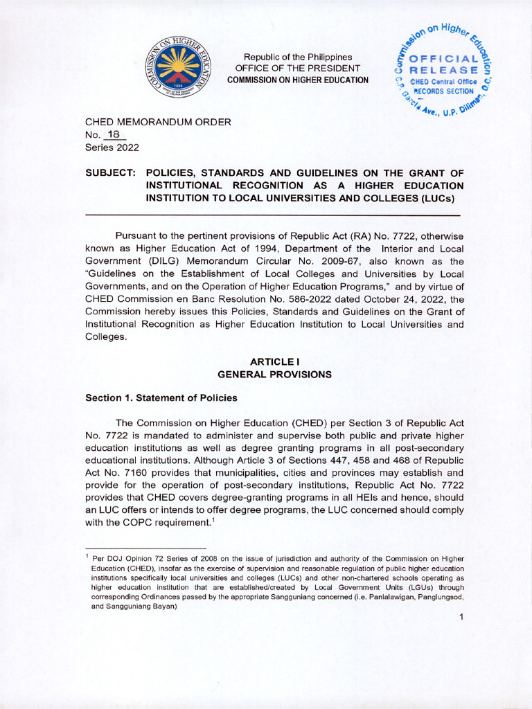 CHED CMO 18: Institutional Recognition Guidelines | PDF | Regulatory ...