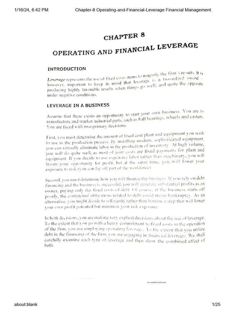 Chapter 8 Operating and Financial Leverage | PDF