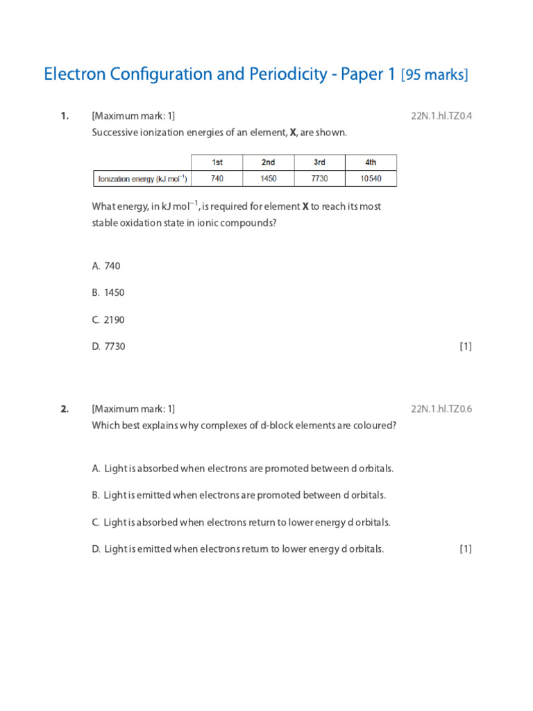 Electron Configuration and Periodicity - Paper 1 | PDF
