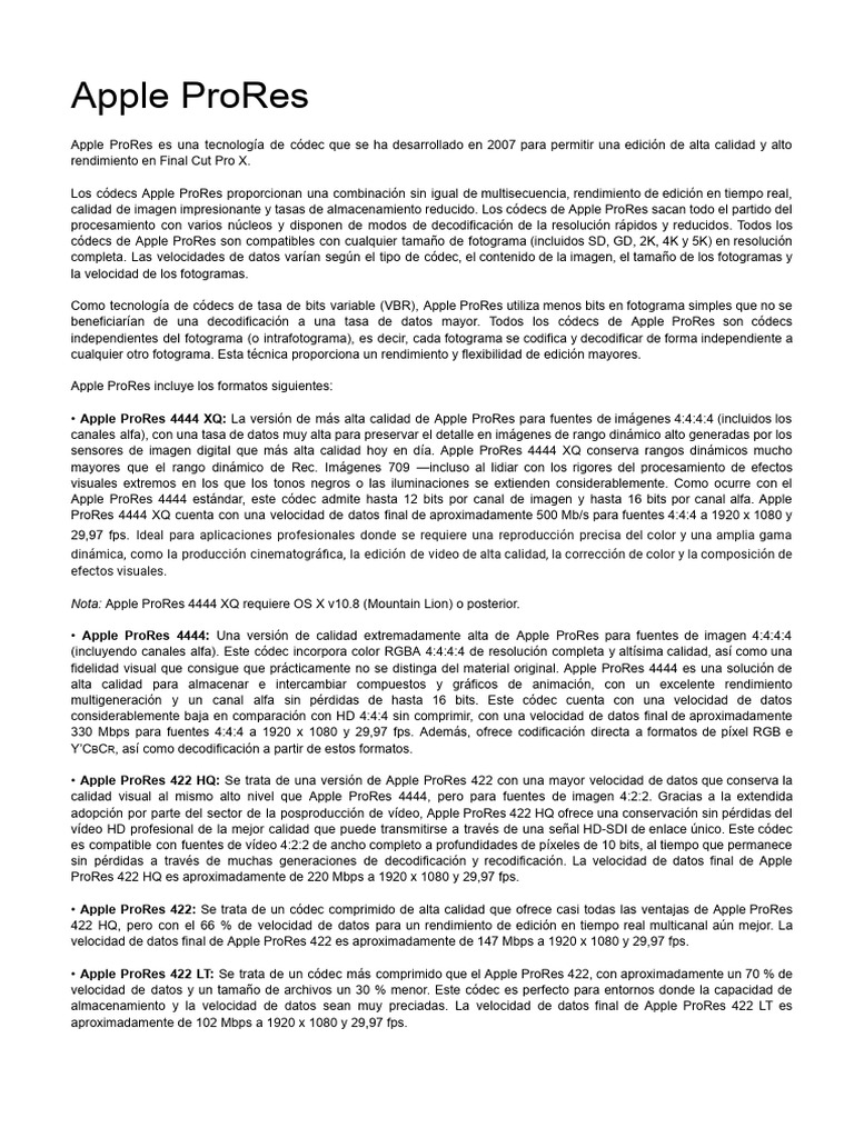 Apple Prores | PDF | Códec | Compresión de datos