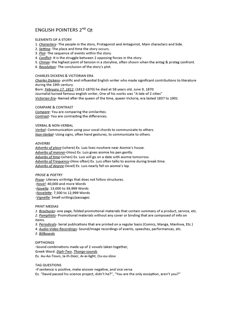 English Pointers 2nd Qt Pdf Nonverbal Communication Plot Narrative