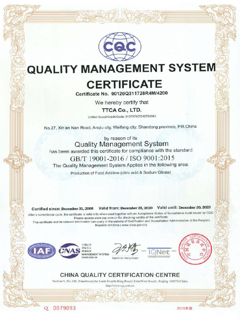 ISO Certificate TTCA Co | PDF