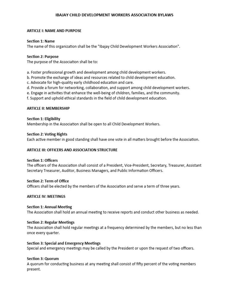 Ibajay Child Development Workers Bylaws | PDF | Board Of Directors ...