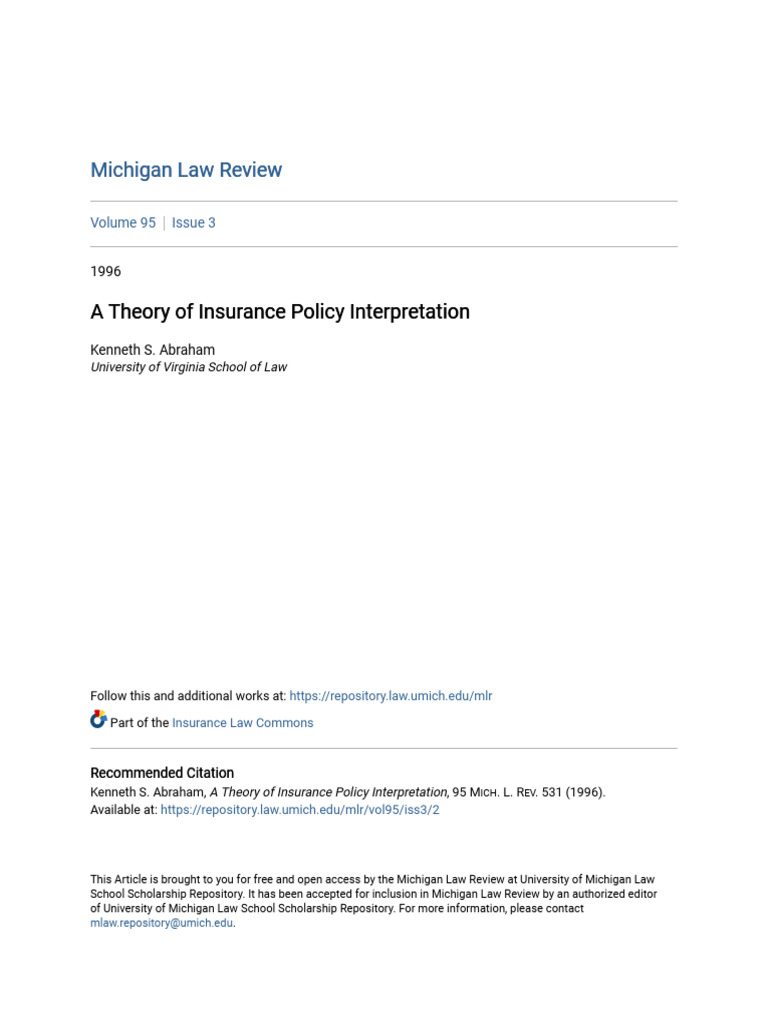 A Theory of Insurance Policy Interpretation | PDF | Insurance | Legal ...