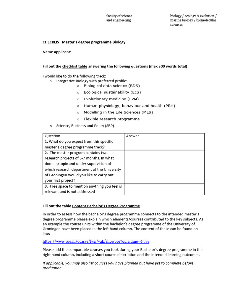 Bio Checklist | PDF | Science | Academic Degree