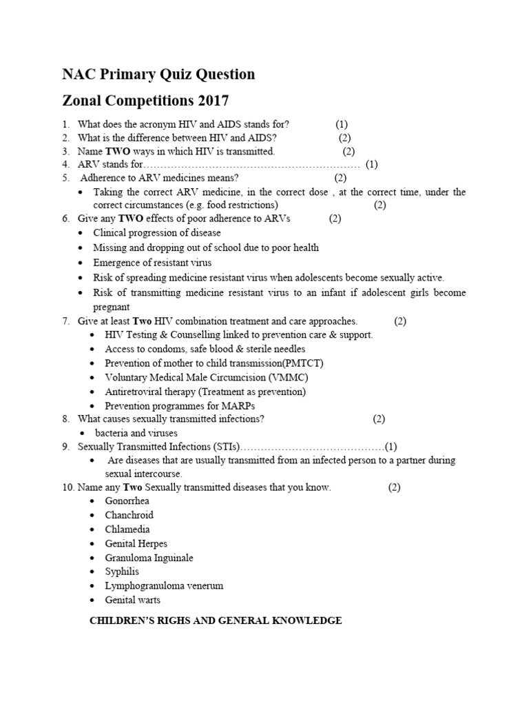 NAC Quiz Pry Question | PDF | Sexually Transmitted Infection ...