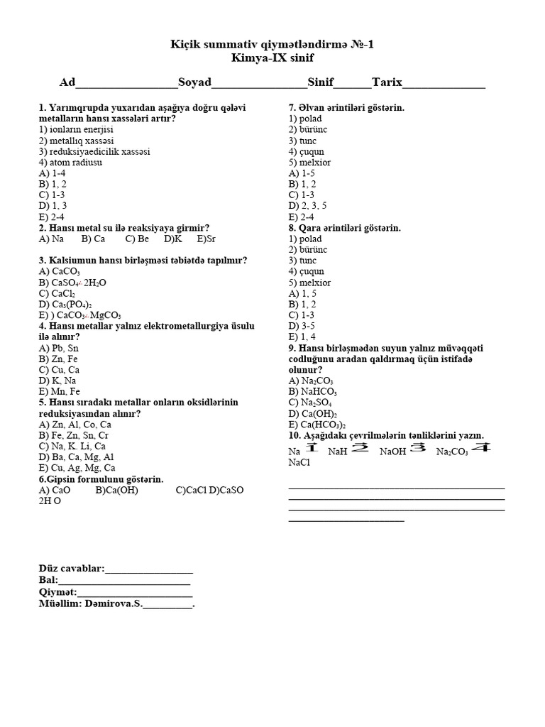9 Cu Sinif KSQ 1 | PDF