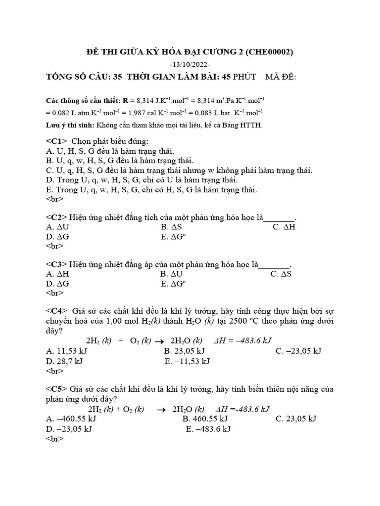 Đề thi GK HĐC2 2022 HKII | PDF