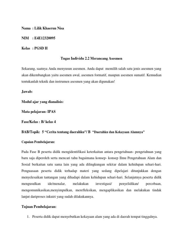 Tugas Individu 2.2. Menyusun Instrumen - PPA - LILIK KHAERUN NISA | PDF
