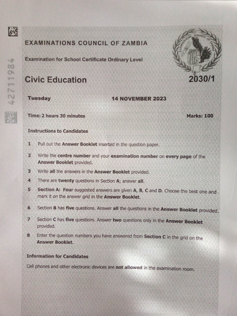 Civic Education Paper 2023 09-Feb-2024 08-11-29 | PDF