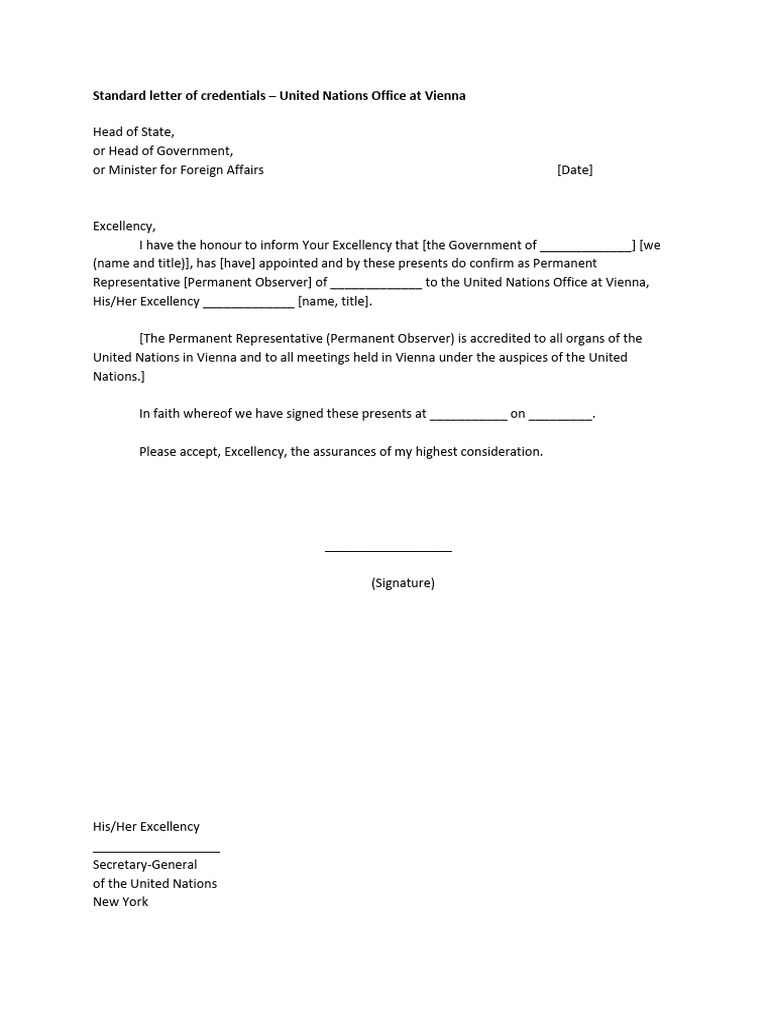 Standard Letter of Credentials Template | PDF