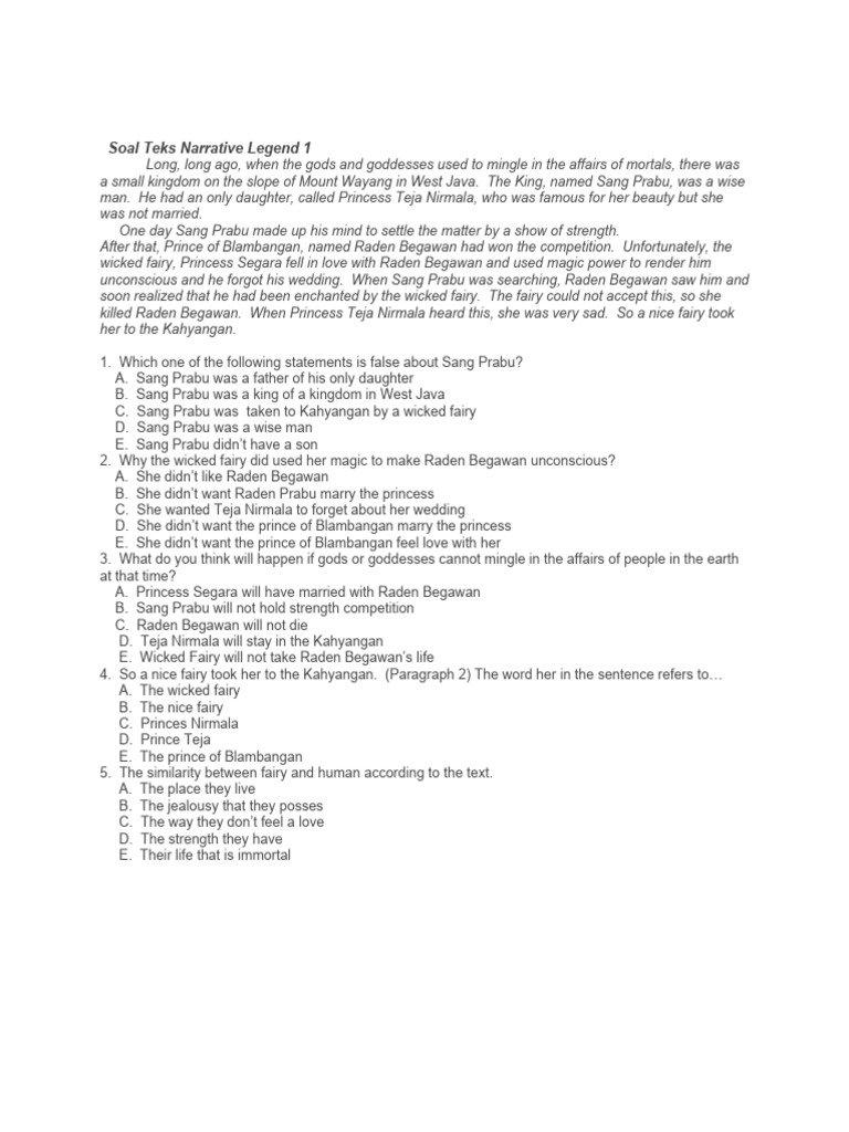 Soal Teks Narrative Legend | PDF | Hansel And Gretel (Opera)