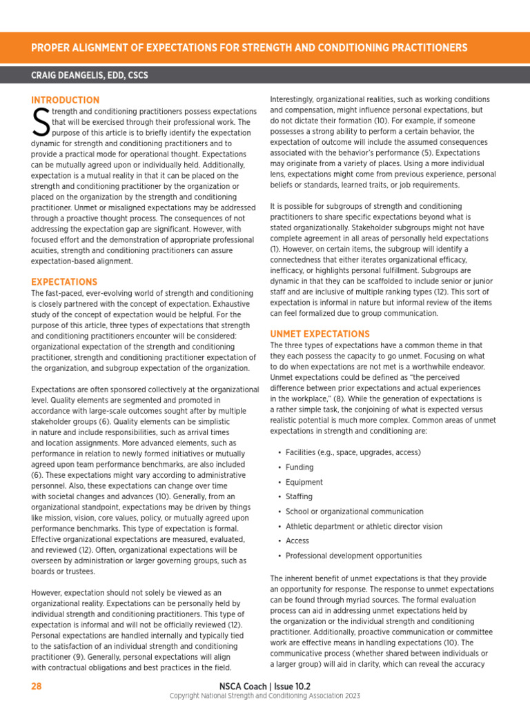 Proper Alignment of Expectations For Strength and Conditioning ...