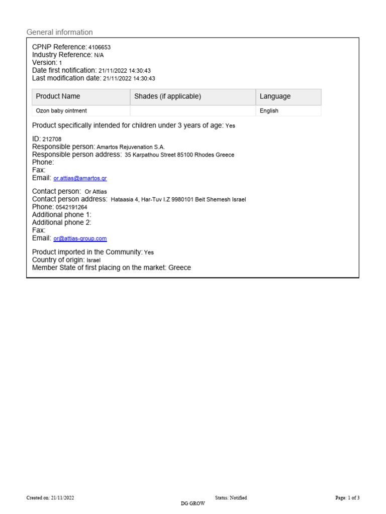 Ozon Baby CPNP 4106693 | PDF