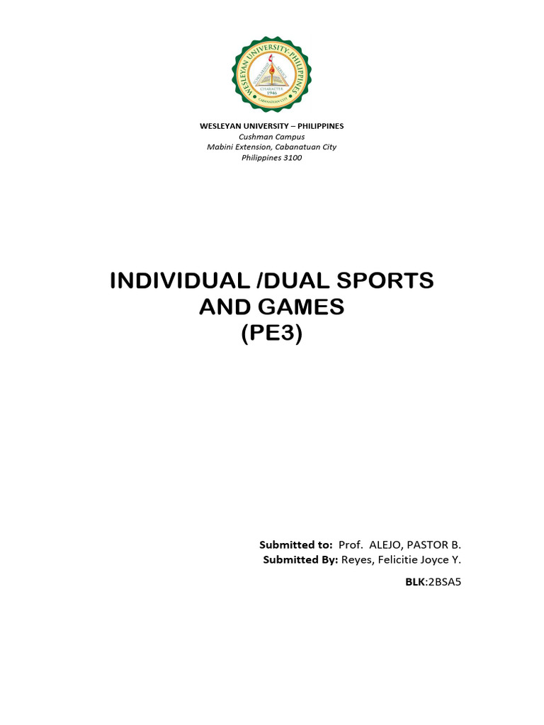 Individual /dual Sports and Games (PE3) : Wesleyan University ...