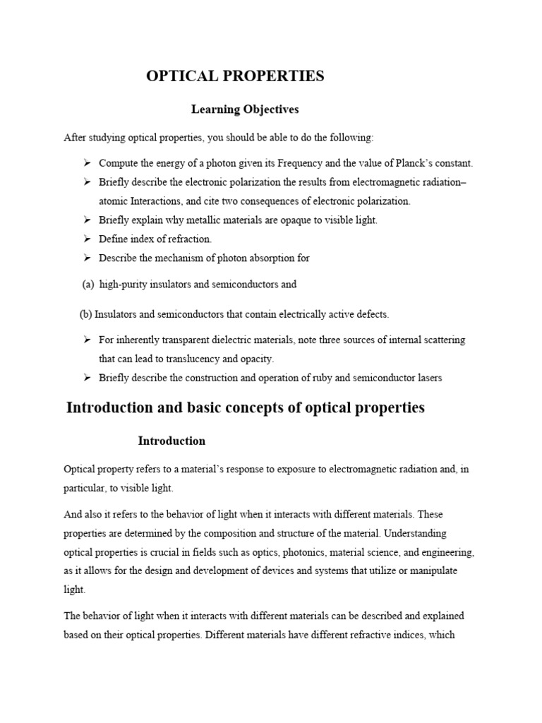 Optical Properties: Learning Objectives | PDF | Electromagnetic ...