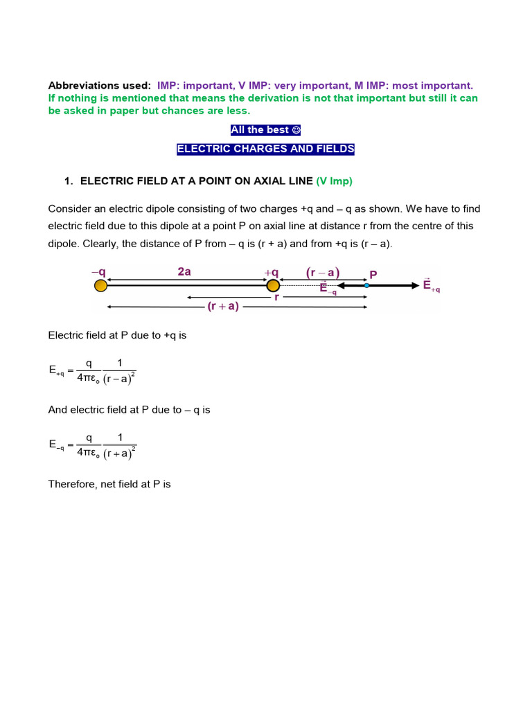 Electric Field Derivations for Class 12 | PDF | Magnetic Field | Sphere