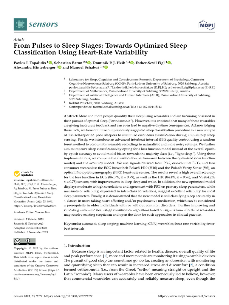 From Pulses To Sleep Stages: Towards Optimized Sleep Classification Using Heart-Rate Variability ...