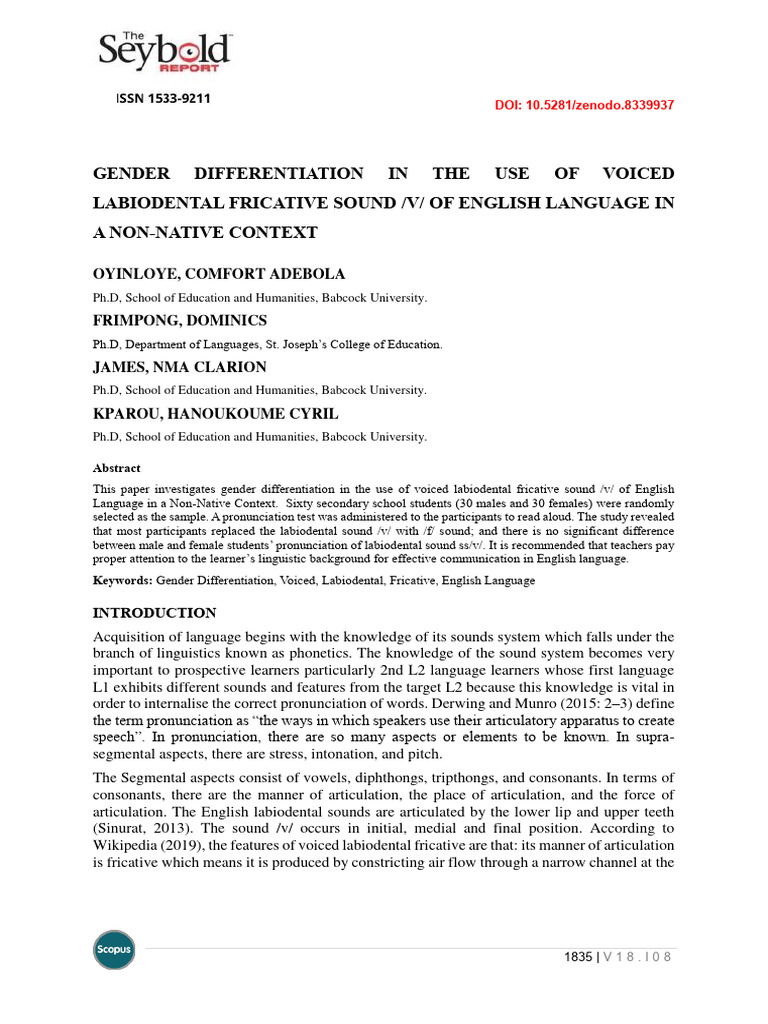 Gender Differentiation in The Use of Voiced Labiodental Fricative Sound ...