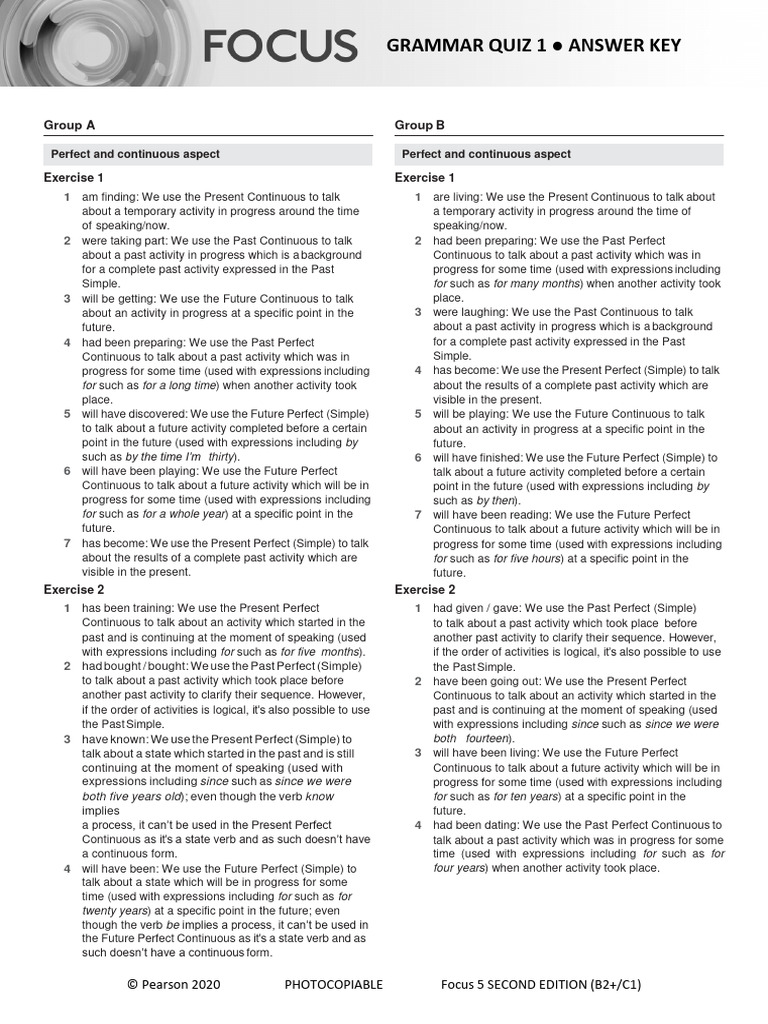 Focus5 2E Grammar Quiz Unit1 GroupA B ANSWERS | Download Free PDF ...
