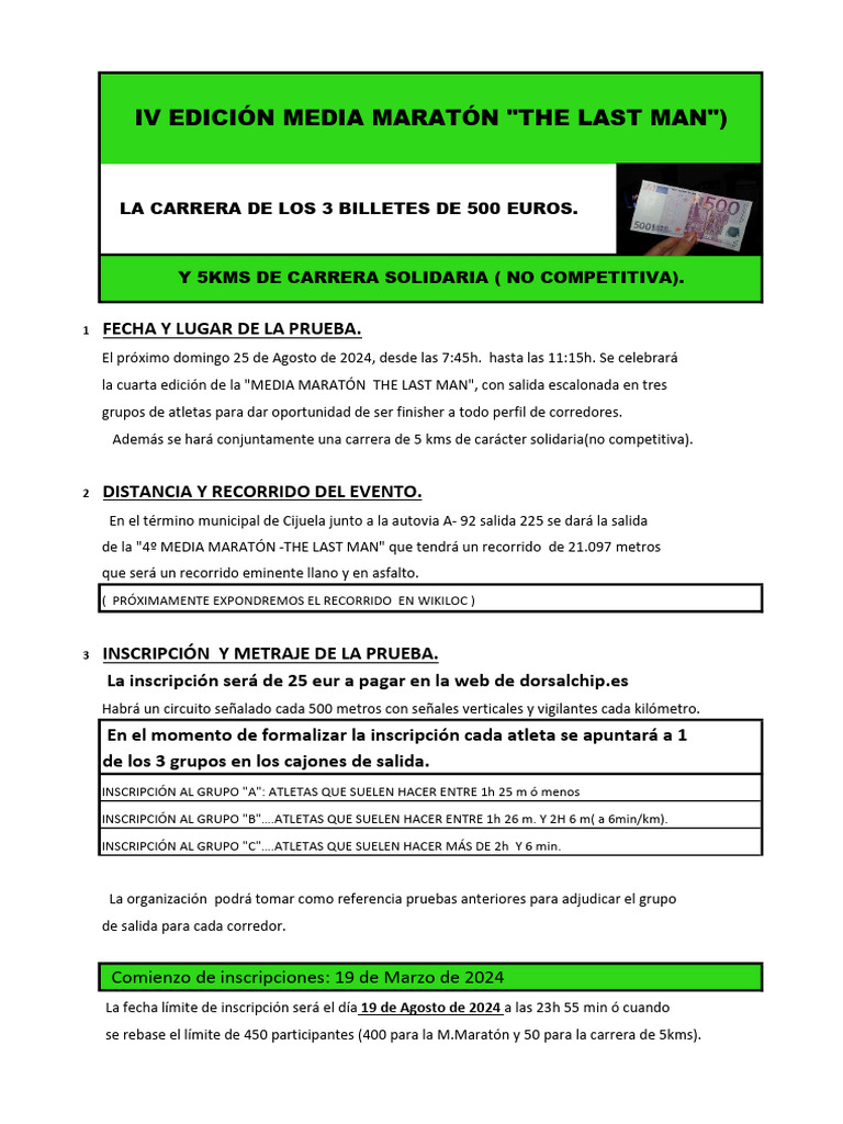 Reglamento 4 Media Maratón The Last Man 25 Agosto 2024 | PDF | Maratón