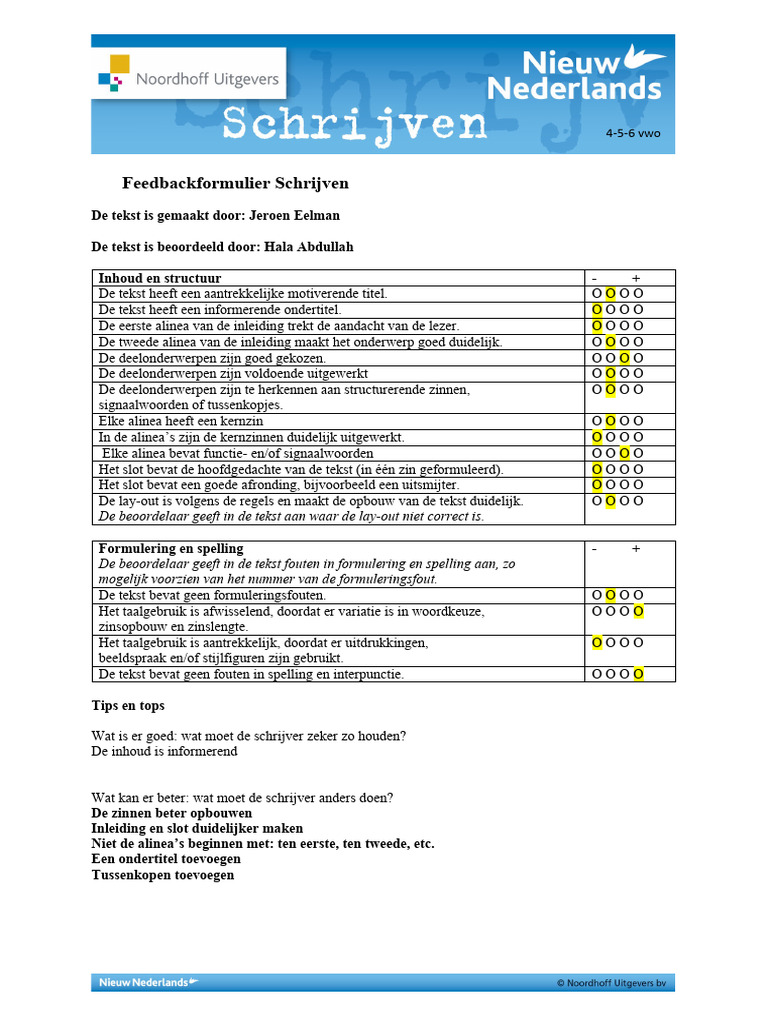Feedbackformulier Schrijven - Docx1 | PDF