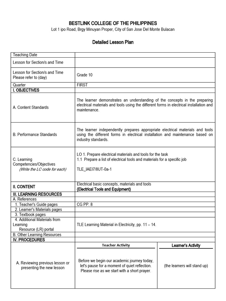 Eim Detailed Lesson Plan Gac | Download Free PDF | Voltage | Electrical Resistance And Conductance