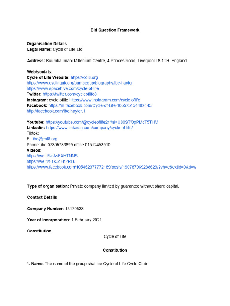 Bid Question Framework | PDF | Charitable Organization | Social Enterprise