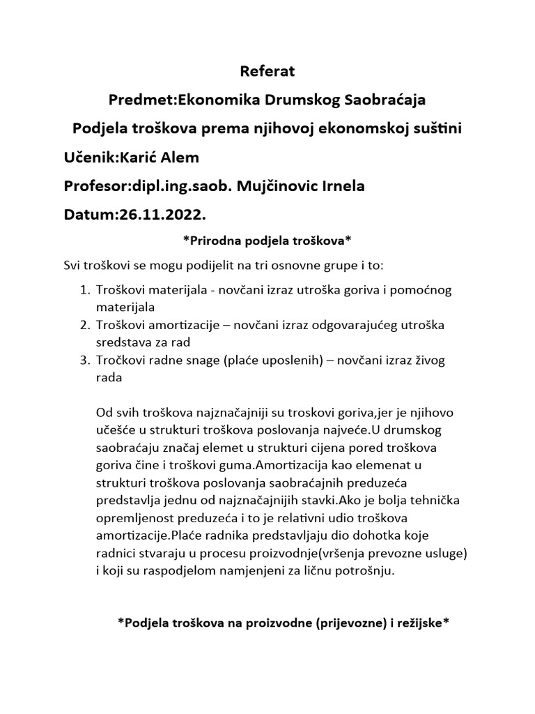 Referat Drumski Saobraćaj | PDF