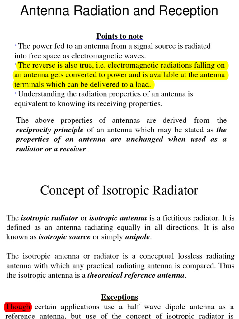 Isotropic Radiator and Antenna Reception | PDF | Antenna (Radio) | Physics