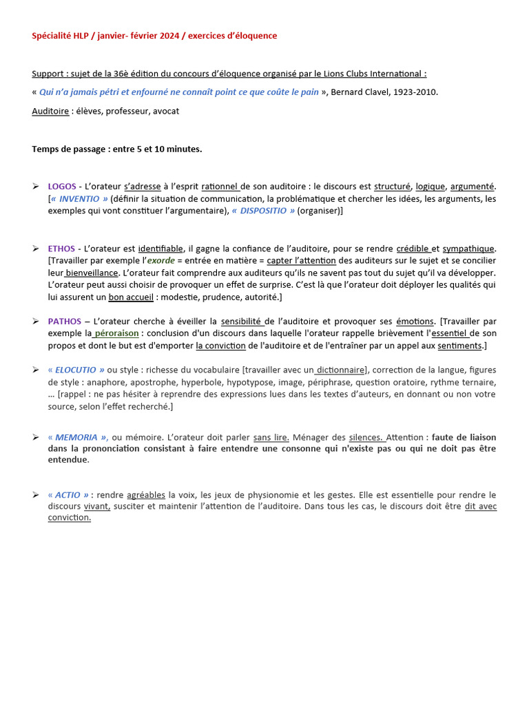 ELOQUENCE Consignes 2024 | PDF