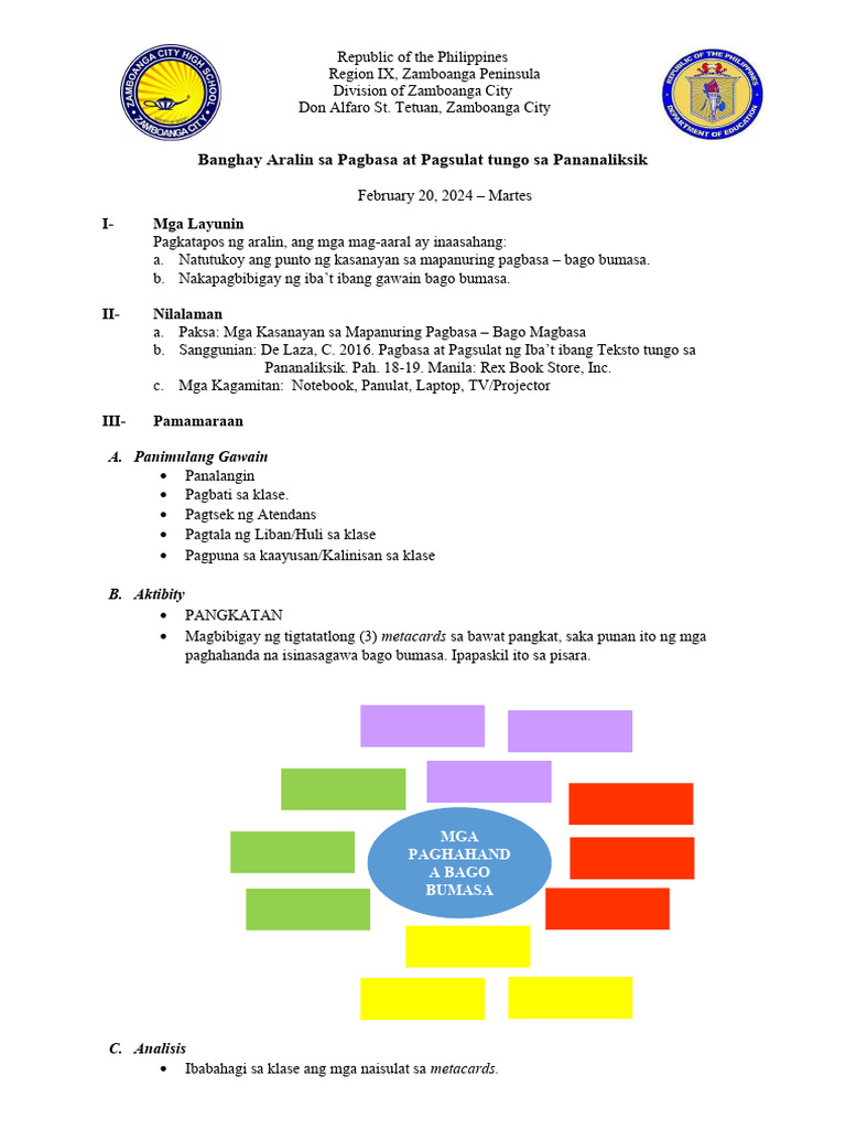 February 20 - Mga Kasanayan Sa Mapanuring Pagbasa - Bago Magbasa | PDF