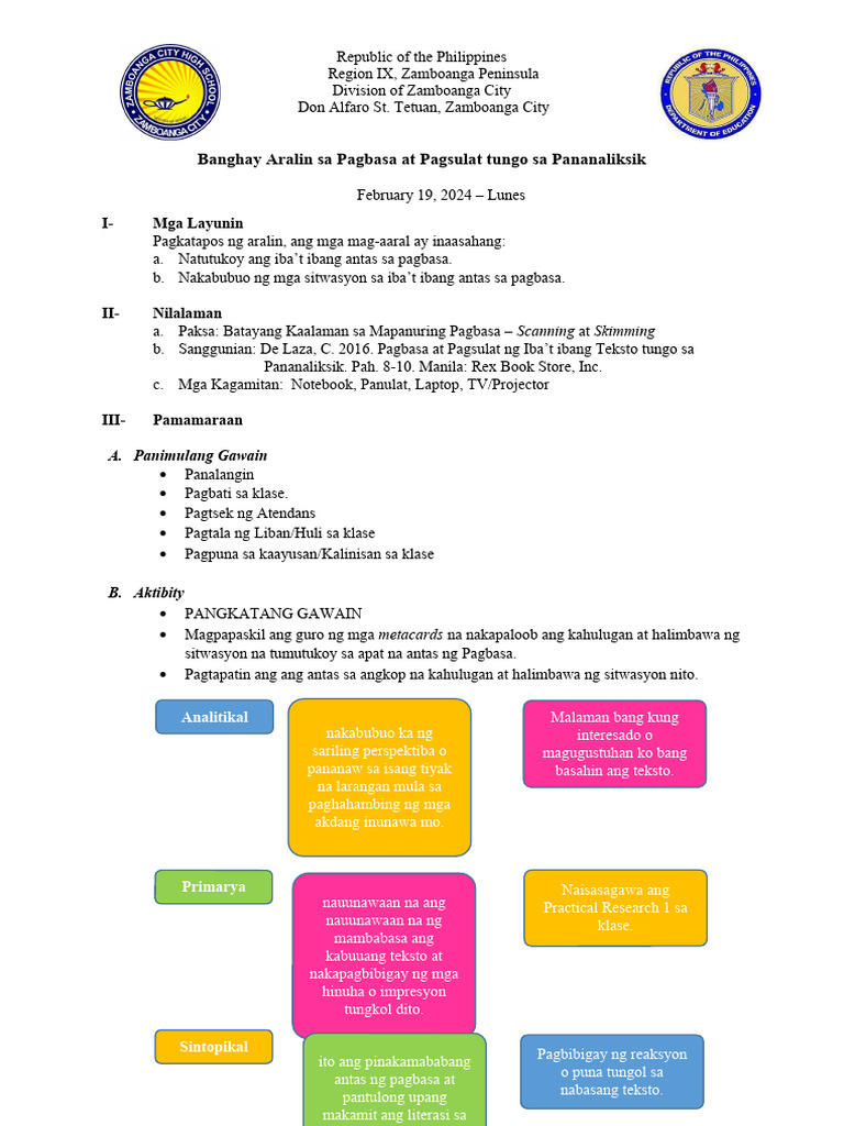 February 19 - Batayang Kaalaman Sa Mapanuring Pagbasa - Antas NG ...