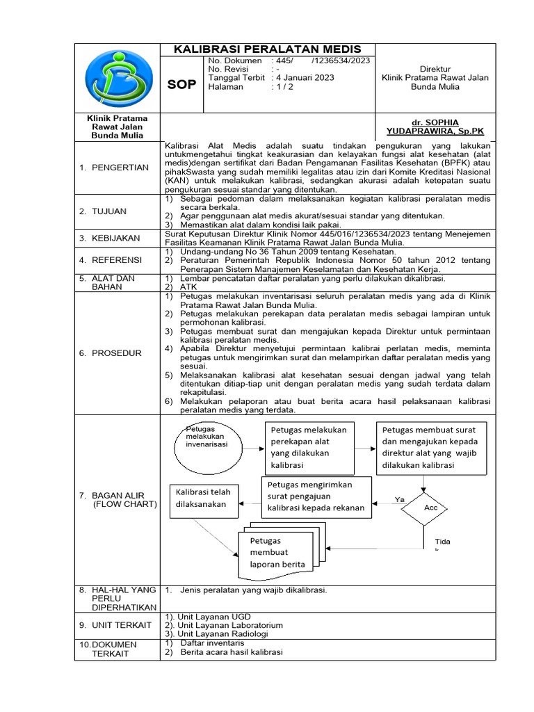 Ep 1.3.10 Sop Kalibrasi Peralatan Medis | PDF