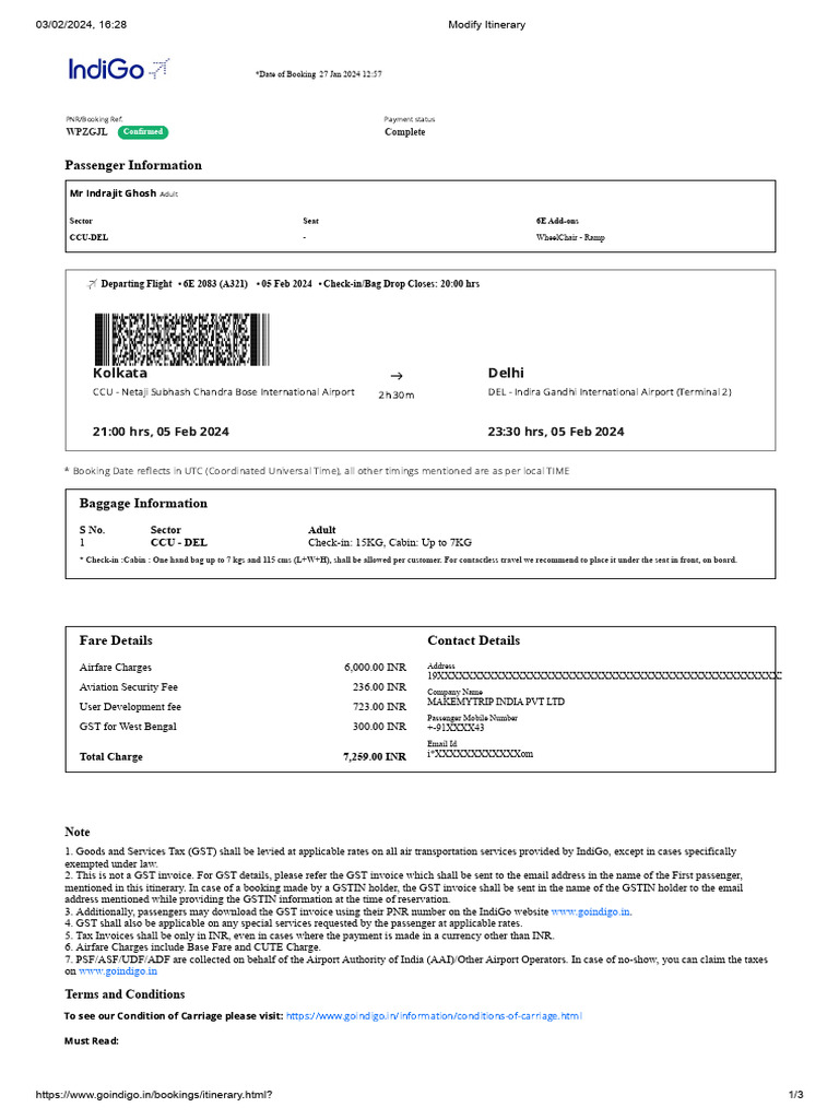 CCU-DEL WHLCHR | PDF | Airport | International Airport