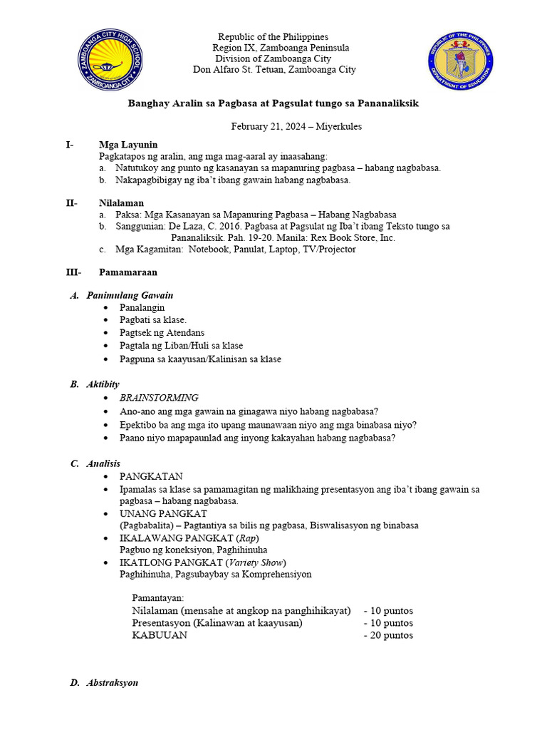 February 21 - Mga Kasanayan Sa Mapanuring Pagbasa - Habang Nagbabasa | PDF February 21 - Mga Kasanayan Sa Mapanuring Pagbasa - Habang Nagbabasa | PDF