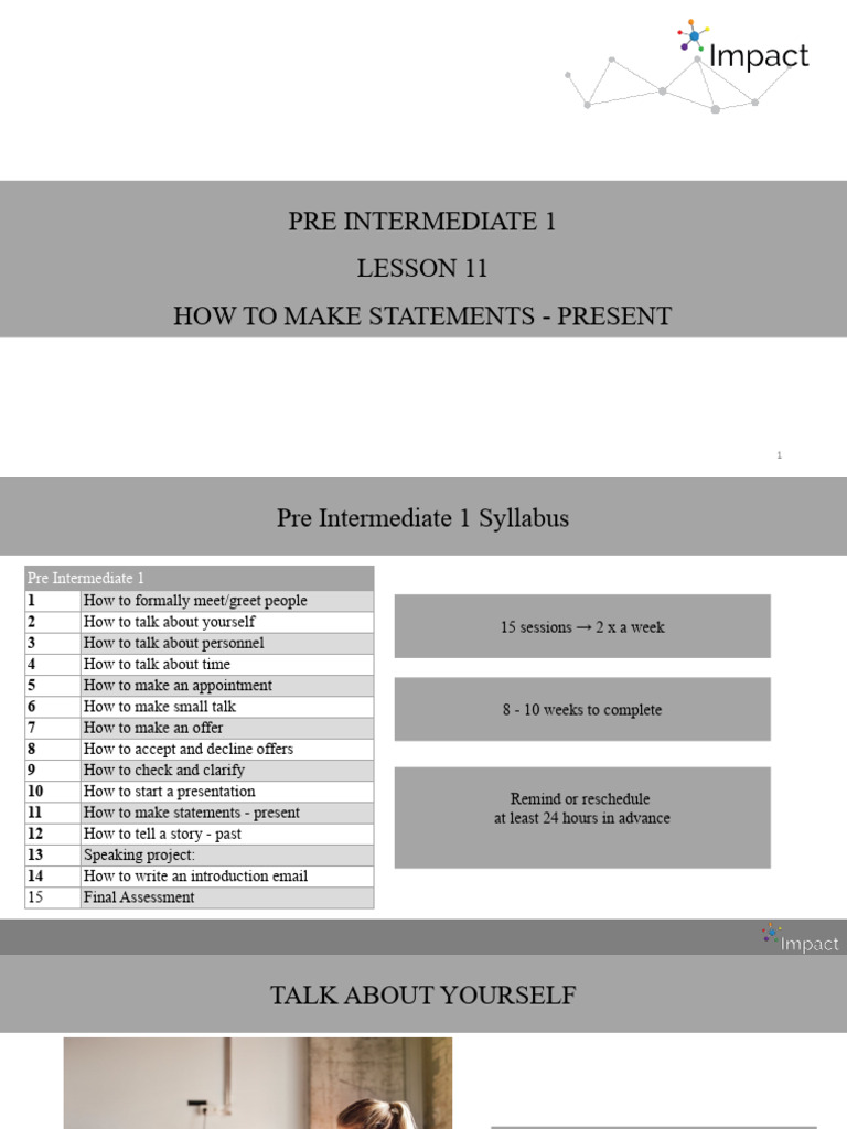 (IMPACT) Pre Inter 1 - Lesson 11 - How To Make Statements - Present | PDF | Linguistics