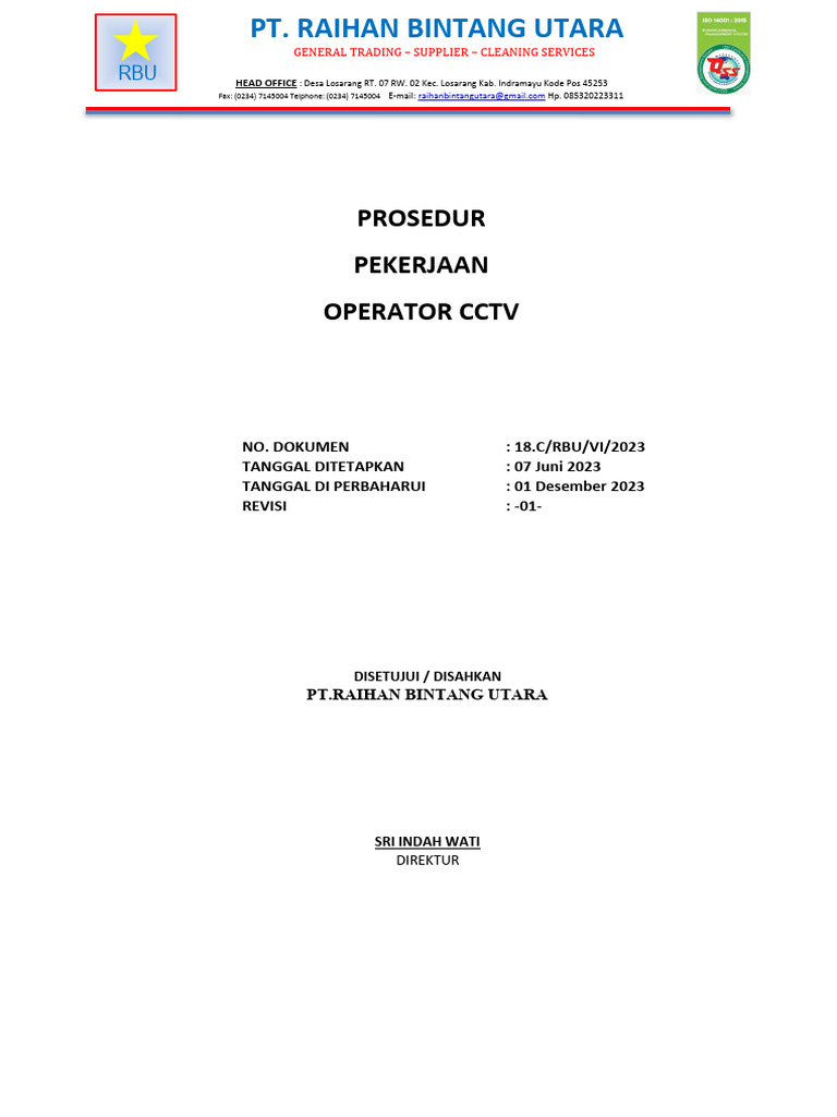 SOP Operator CCTV PT Raihan Bintang | PDF | Griya & Taman