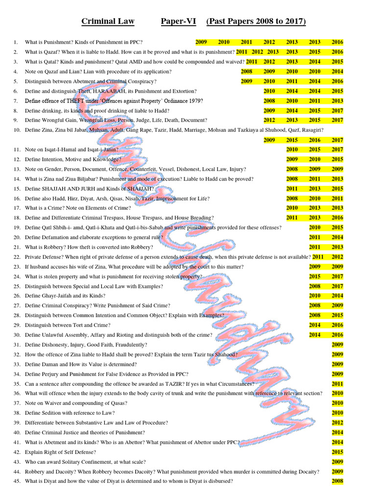 Criminal Law Old Papers | PDF | Crimes | Crime & Violence
