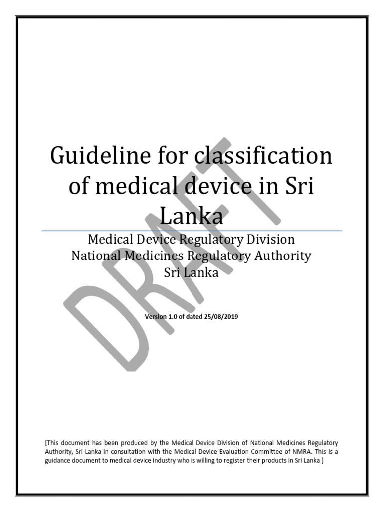 Draft - Guideline For Classification of Medical Device in Sri Lanka ...