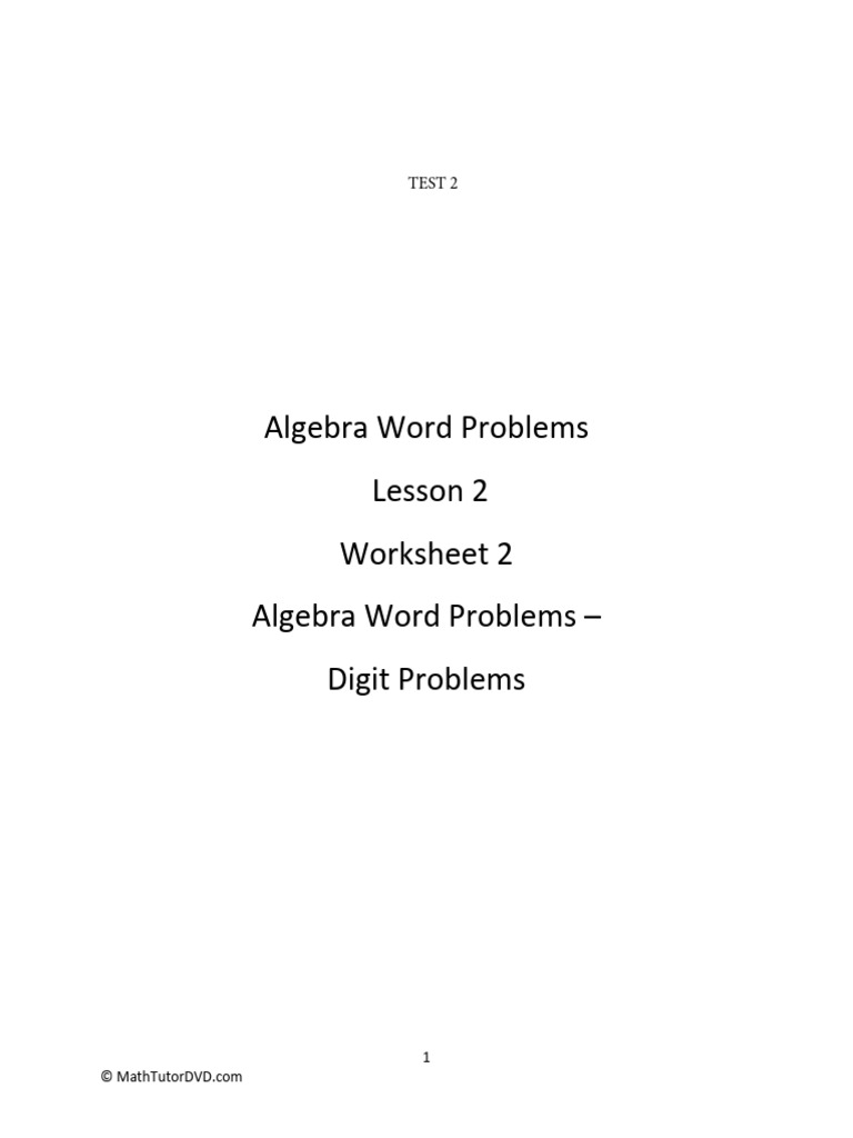 Algebra Digit Problems Worksheet | PDF | Equations | Numbers