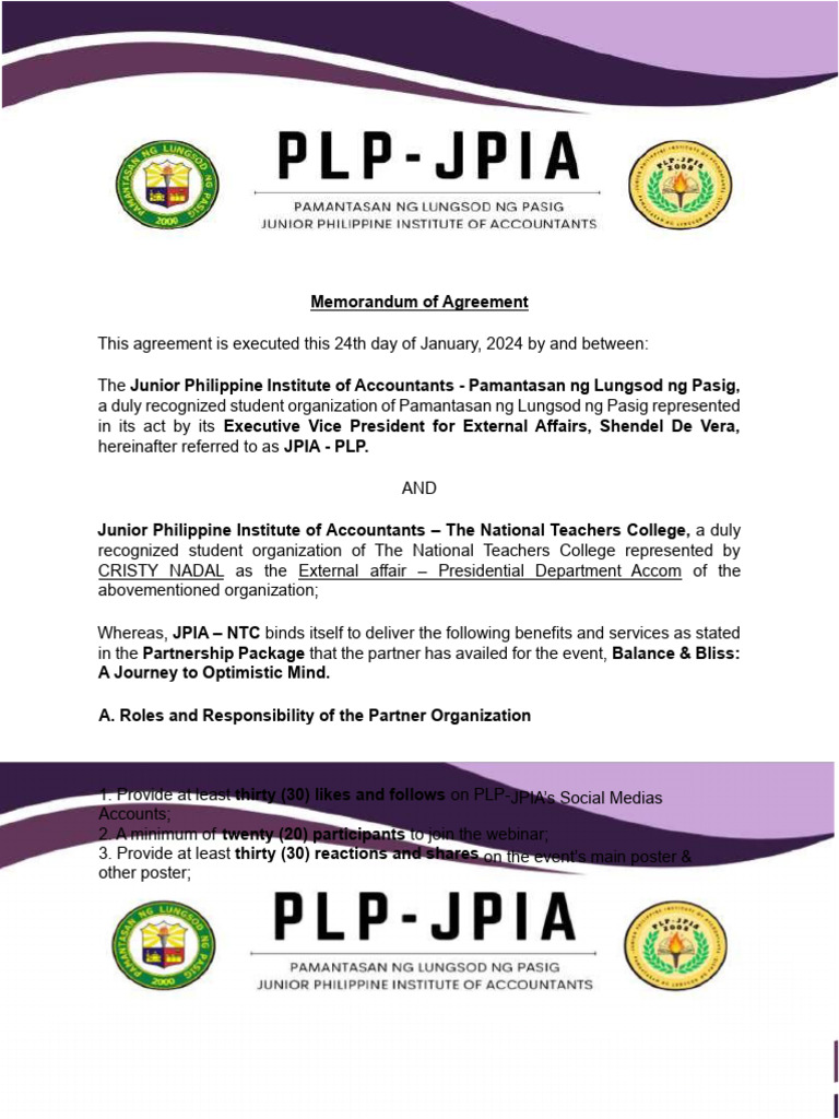 Memorandum of Agreement - JPIA NTC | PDF | Breach Of Contract | Justice