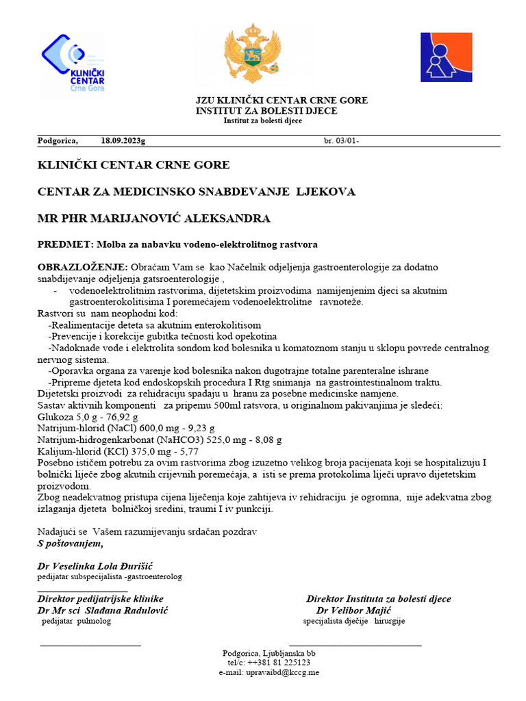 Rehidracija Zahtjev | PDF