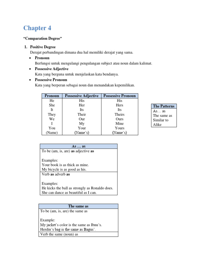 Chapter 4 Comparation Degree | PDF | Noun | Pronoun