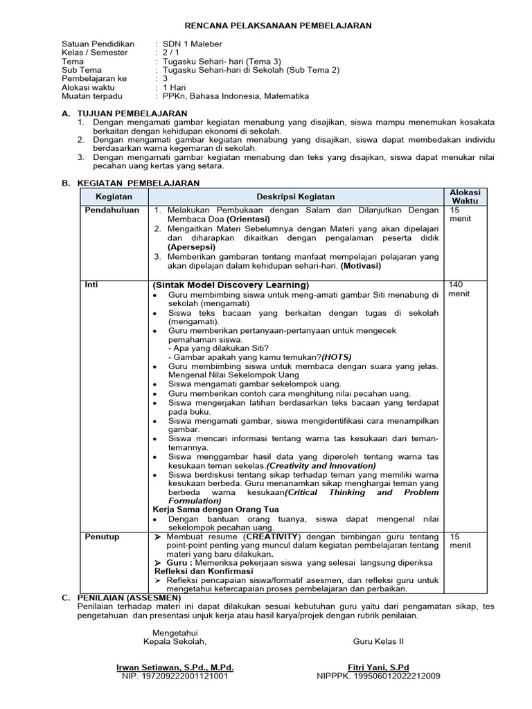 RPP Tema 3 Subtema 2 PB 3 | PDF