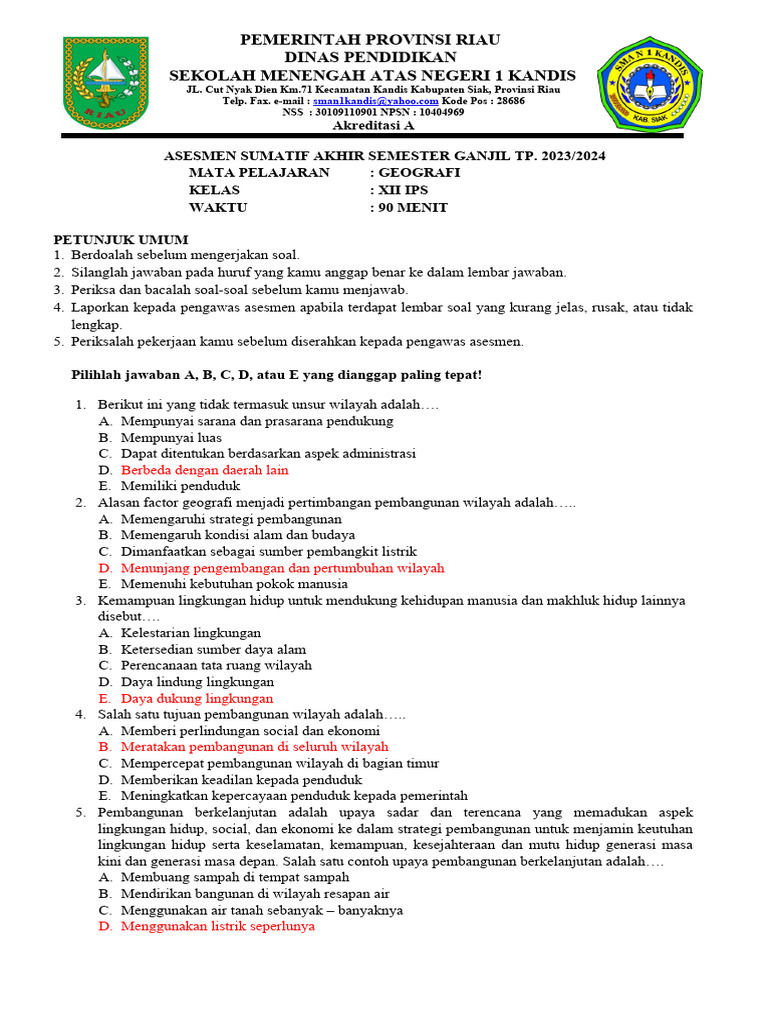 Soal Geo Xii Ganjil 2023-2024 | PDF | Perjalanan | Sains & Matematika