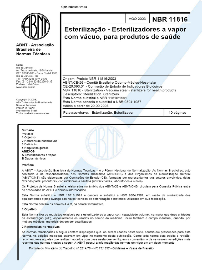 ABNT 11816 - Esterilização | PDF
