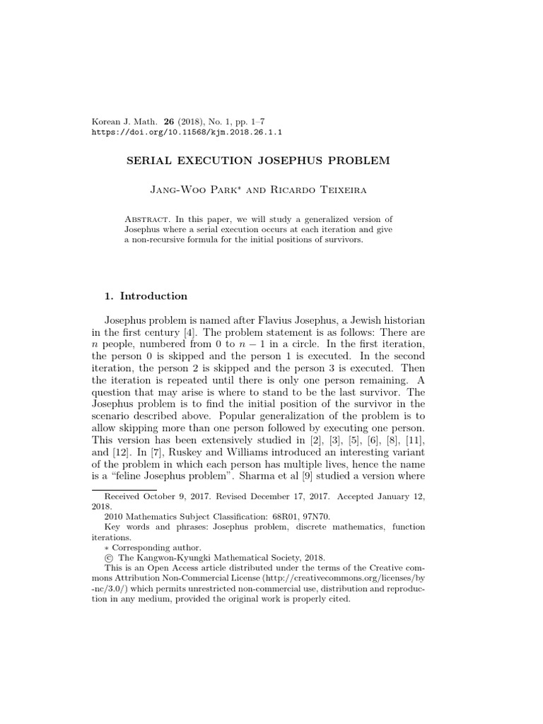 Serial Execution Josephus Problem | PDF | Mathematics | Mathematical Concepts