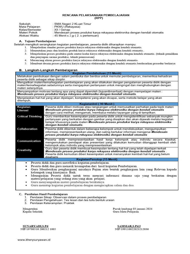 6 RPP 1 Lembar Rekayasa Kls XII Sem.2-Www - Kherysuryawan.id | PDF