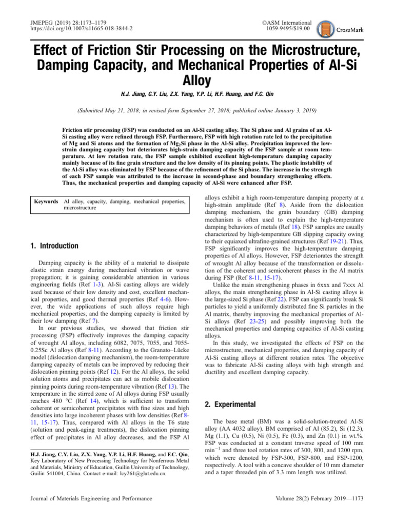 Effect of Friction Stir Processing On The Microstructure, Damping Capacity, and Mechanical ...
